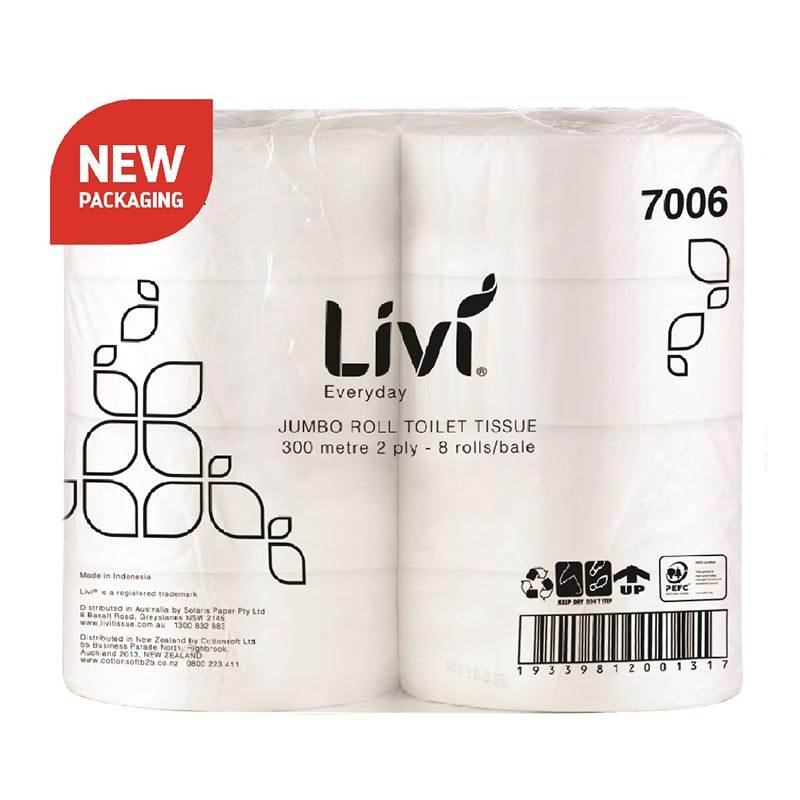 Livi Everyday Jumbo Toilet Paper 2Ply 300M x 8Rolls - House of Cleaning ...